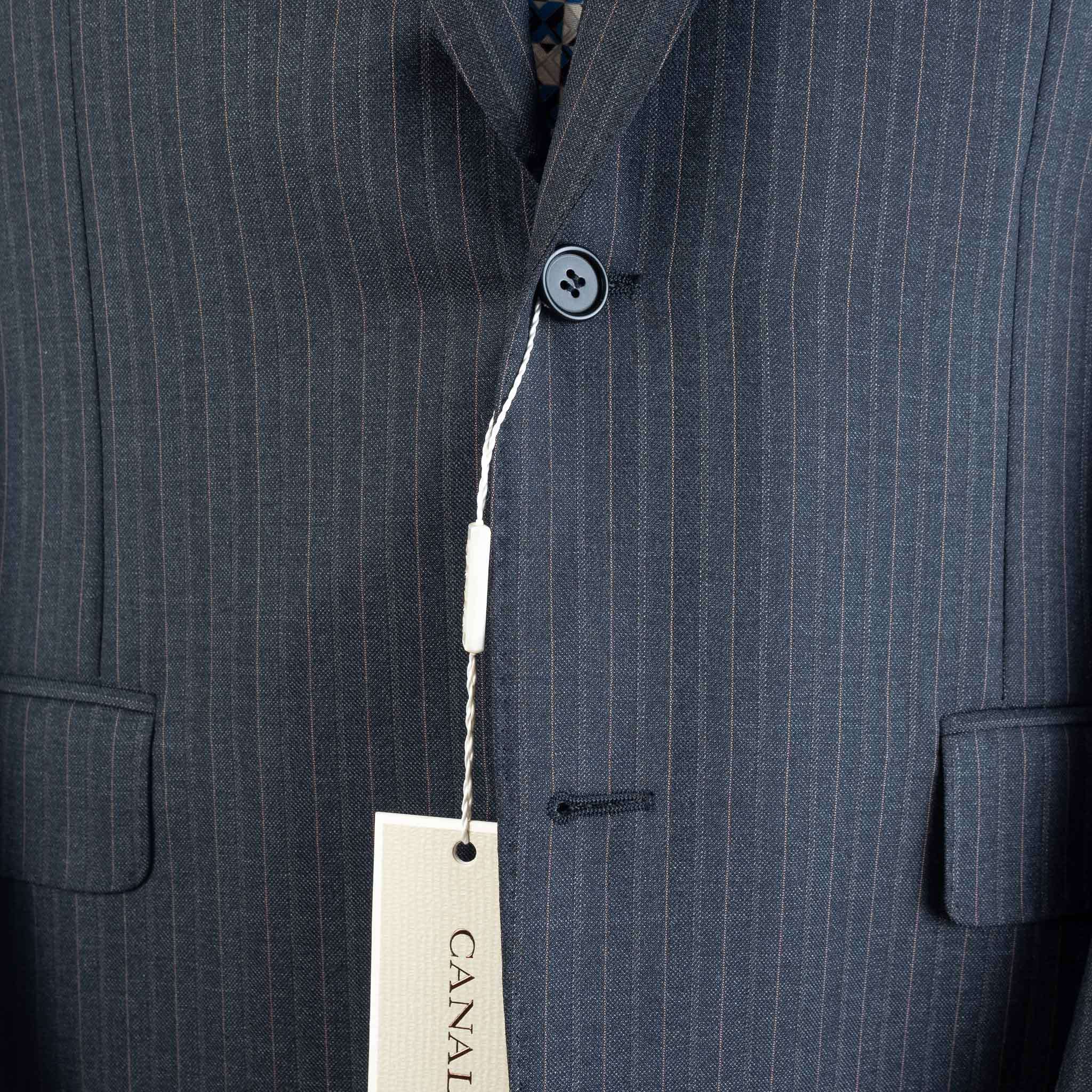 Canali - Men's Black Long Wool Suit - Brown & Blue Stripes ᐅ $813 SALE ...