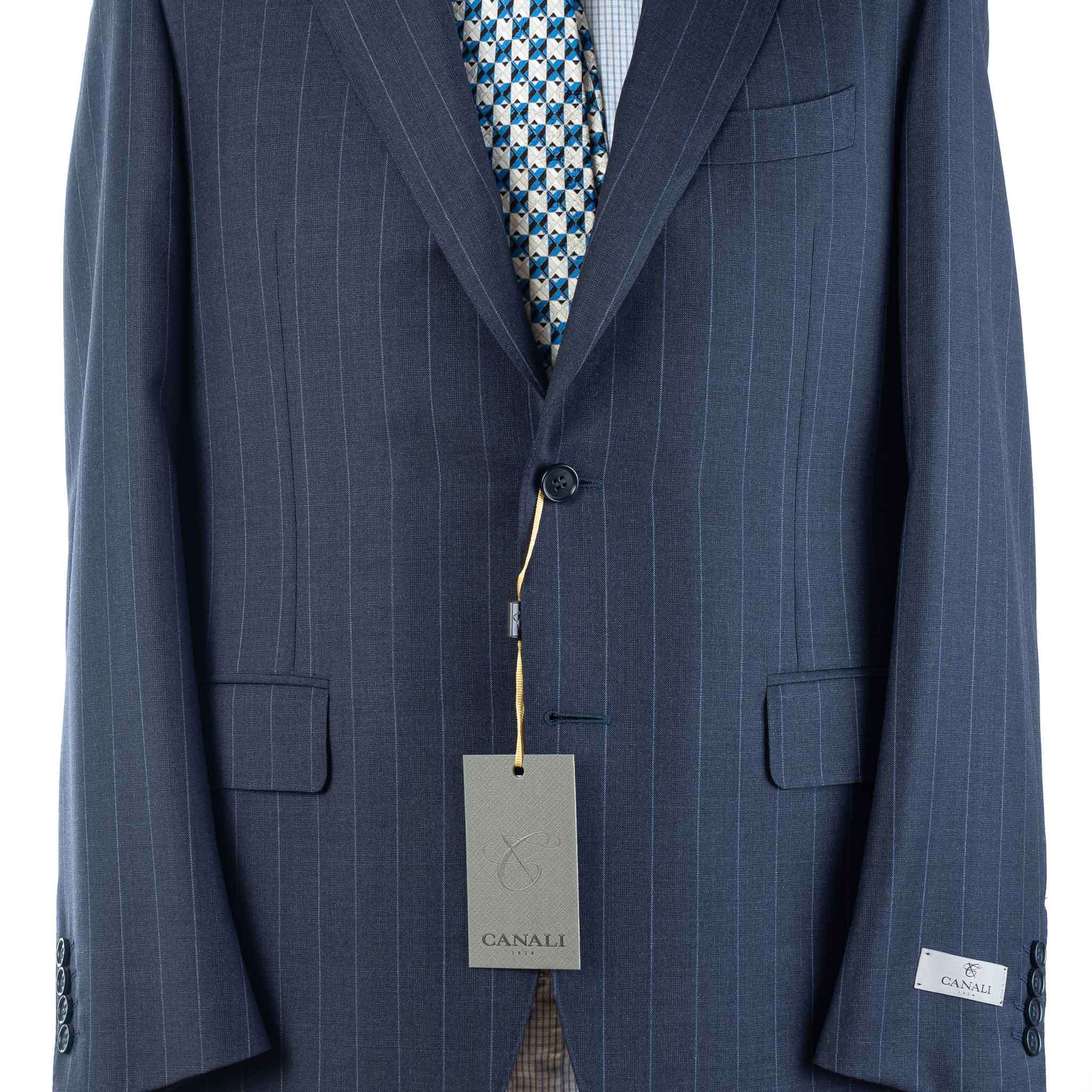 Canali - Men's Light Blue Pinstripes on Dark Blue Wool ᐅ $1,121 SALE ...
